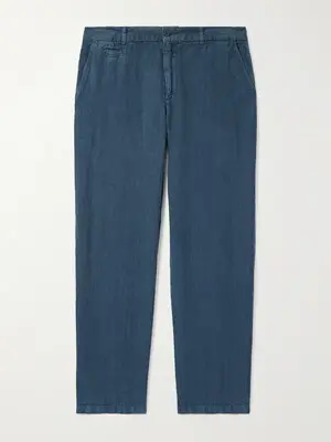 Portuguese Flannel Straight-leg Linen Trousers - Blue