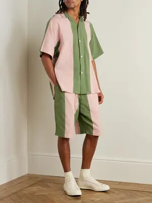 KARDO Milo Straight-leg Striped Cotton-jacquard Shorts