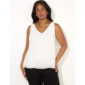LIVE UNLIMITED Chiffon V-neck Swing Vest - Ivory