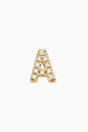ORADINA 14k Gold Diamond Initial Stud Earring - Yellow Gold - A