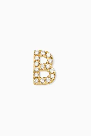 ORADINA 14k Gold Diamond Initial Stud Earring Yellow Gold - B