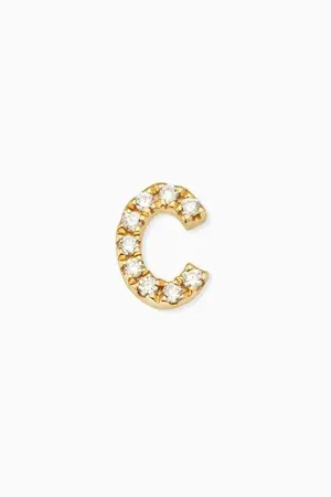 ORADINA 14k Gold Diamond Initial Stud Earring Yellow Gold - C