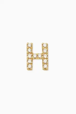 ORADINA 14k Gold Diamond Initial Stud Earring - Yellow Gold - H