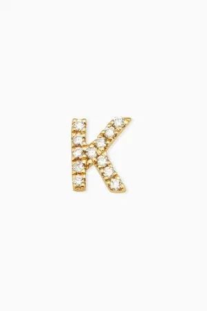 ORADINA 14k Gold Diamond Initial Stud Earring - Yellow Gold - K