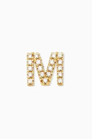 ORADINA 14k Gold Diamond Initial Stud Earring Yellow Gold - M
