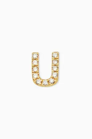 ORADINA 14k Gold Diamond Initial Stud Earring Yellow Gold - U