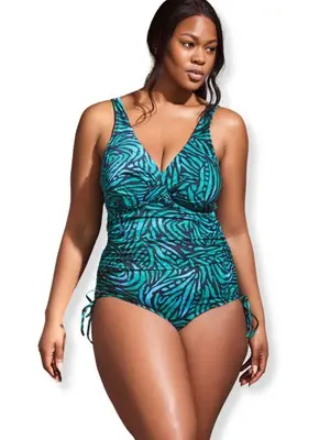 LIVE UNLIMITED Abstract Print Ruched Swimsuit - Green