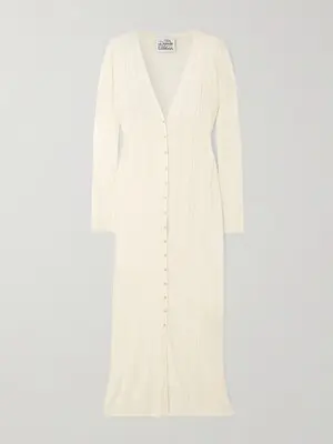 DONDE ESTEBAN Guayabera Pointelle-knit Cardigan