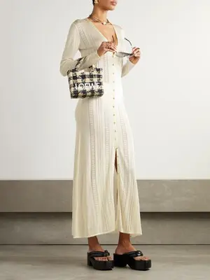 DONDE ESTEBAN Guayabera Pointelle-knit Cardigan