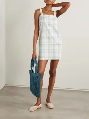 Theory Checked Cotton And Linen-blend Mini Dress