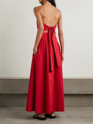 ST. AGNI Strapless Tie-back Crinkled Cotton-blend Maxi Dress - Red