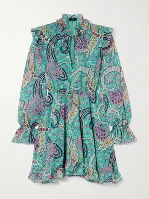 Etro Ruffled Paisley-print Voile-jacquard Mini Dress