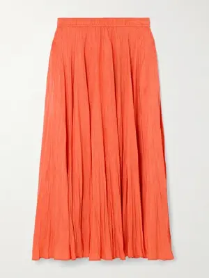 JOSEPH Sully Pleated Silk-habotai Midi Skirt - Orange