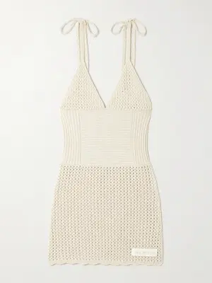 Attico Crocheted Cotton Mini Dress - Neutrals