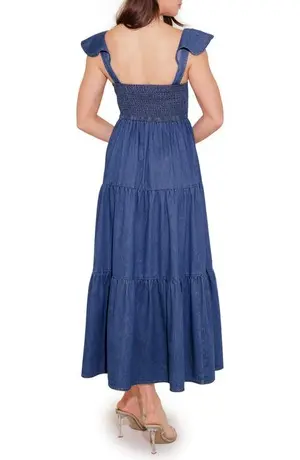 FREEMARKET Chambray Flutter Sleeve Maxi Dress