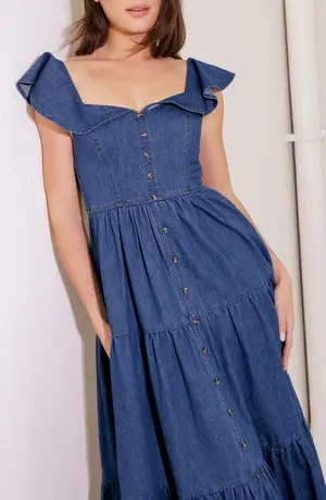 FREEMARKET Chambray Flutter Sleeve Maxi Dress