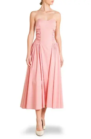 FREEMARKET Strapless Cotton Blend Midi Sundress - Pink