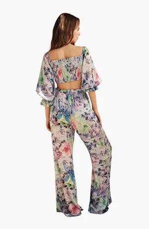 LUNA B Printed Wide-leg Pants