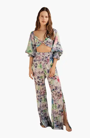 LUNA B Printed Wide-leg Pants