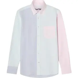 Robert Talbott Harrison Button Down Fun Stripe Oxford Shirt - Navy/aqua/pink