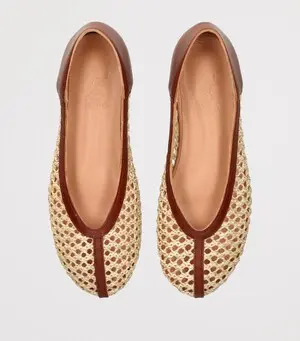 ANCIENT GREEK SANDALS Raffia Leather-trim Aeropi Ballet Flats - Beige