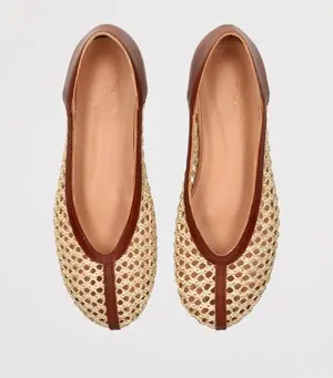 ANCIENT GREEK SANDALS Raffia Leather-trim Aeropi Ballet Flats - Beige