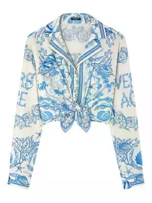 VERSACE Underwater Barocco Knotted Cropped Shirt