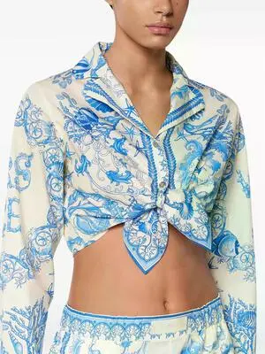 Versace Underwater Barocco Knotted Cropped Shirt - Blue