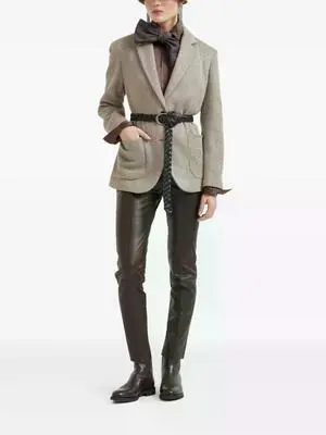 Brunello Cucinelli Ribbed Blazer With Monili Chain Detail - Neutrals