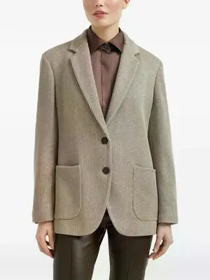 Brunello Cucinelli Ribbed Blazer With Monili Chain Detail - Neutrals