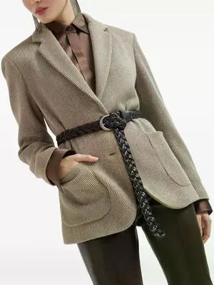 Brunello Cucinelli Ribbed Blazer With Monili Chain Detail - Neutrals