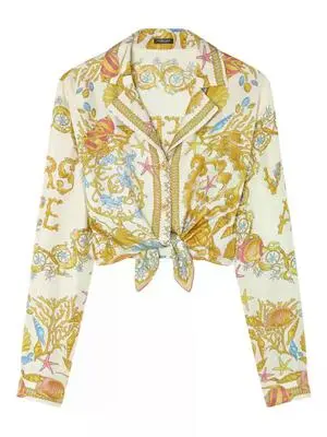 Versace Underwater Barocco Knotted Cropped Shirt - Neutrals