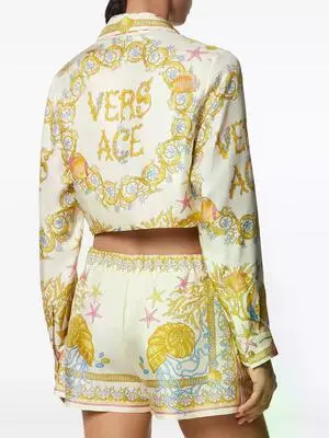 Versace Underwater Barocco Knotted Cropped Shirt - Neutrals