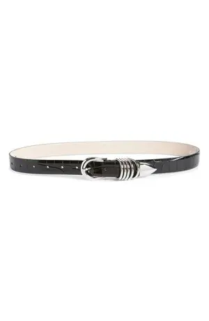 DEHANCHE Hollyhock Croc Embossed Patent Leather Belt Black Croco/ Silver
