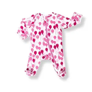 NORANI Organic Cotton Zip Footie - Pink Balloons