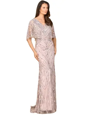 LARA NEW YORK Cape Sleeve Mermaid Gown Purple