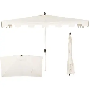 JONATHAN Y Sidney 9 Ft. Classic Midcentury Rectangular Half Market Patio Umbrella With Crank - Cream