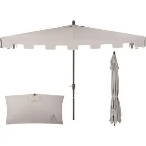 JONATHAN Y Sidney 9 Ft. Classic Midcentury Rectangular Half Market Patio Umbrella With Crank - Gray