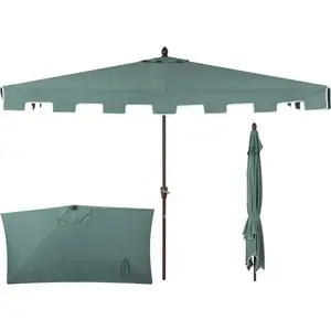 JONATHAN Y Sidney 9 Ft. Classic Midcentury Rectangular Half Market Patio Umbrella With Crank - Green