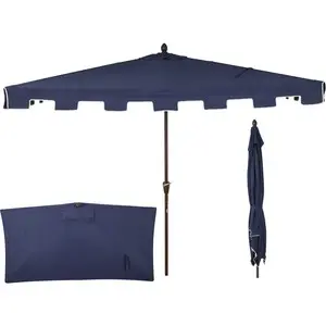 JONATHAN Y Sidney 9 Ft. Classic Midcentury Rectangular Half Market Patio Umbrella With Crank - Navy