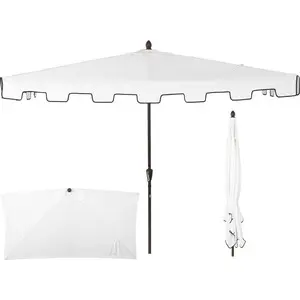JONATHAN Y Sidney 9 Ft. Classic Midcentury Rectangular Half Market Patio Umbrella With Crank - White