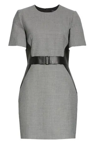 Judith & Charles Barcelona Houndstooth Dress With Leather Detail