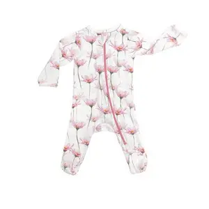 NORANI Organic Cotton Zip Footie - Pink Petals