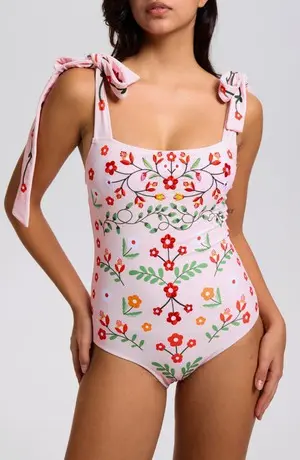 JESSIE ZHAO NEW YORK Floral Embroidered Swimsuit - Pink