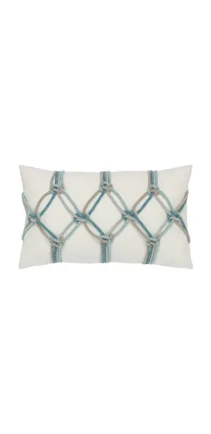 ELAINE SMITH Rope Hand Knotted Macrame Indoor & Outdoor Woven Accent Pillow - Aqua