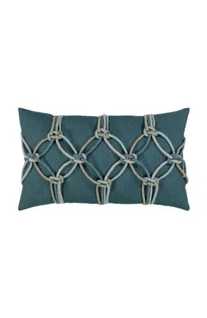ELAINE SMITH Rope Hand Knotted Macrame Indoor & Outdoor Woven Accent Pillow - Lagoon