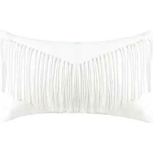 ELAINE SMITH Mane Handmade Macrame Fringed Indoor & Outdoor Woven Accent Pillow - Blanc