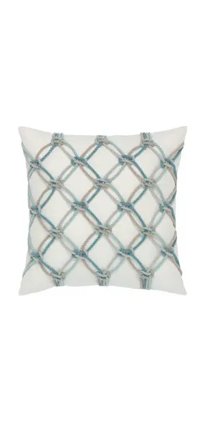 ELAINE SMITH Rope Hand Knotted Macrame Indoor & Outdoor Woven Accent Pillow - Aqua