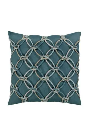 ELAINE SMITH Rope Hand Knotted Macrame Indoor & Outdoor Woven Accent Pillow - Lagoon