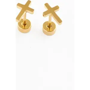 PIP POP Cross Stud Earrings - Gold